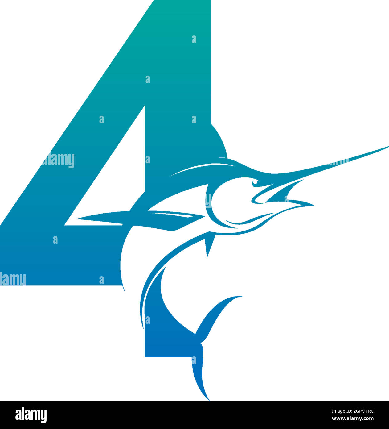 Number 4 logo icon with fish design symbol template Stock Vector Image ...