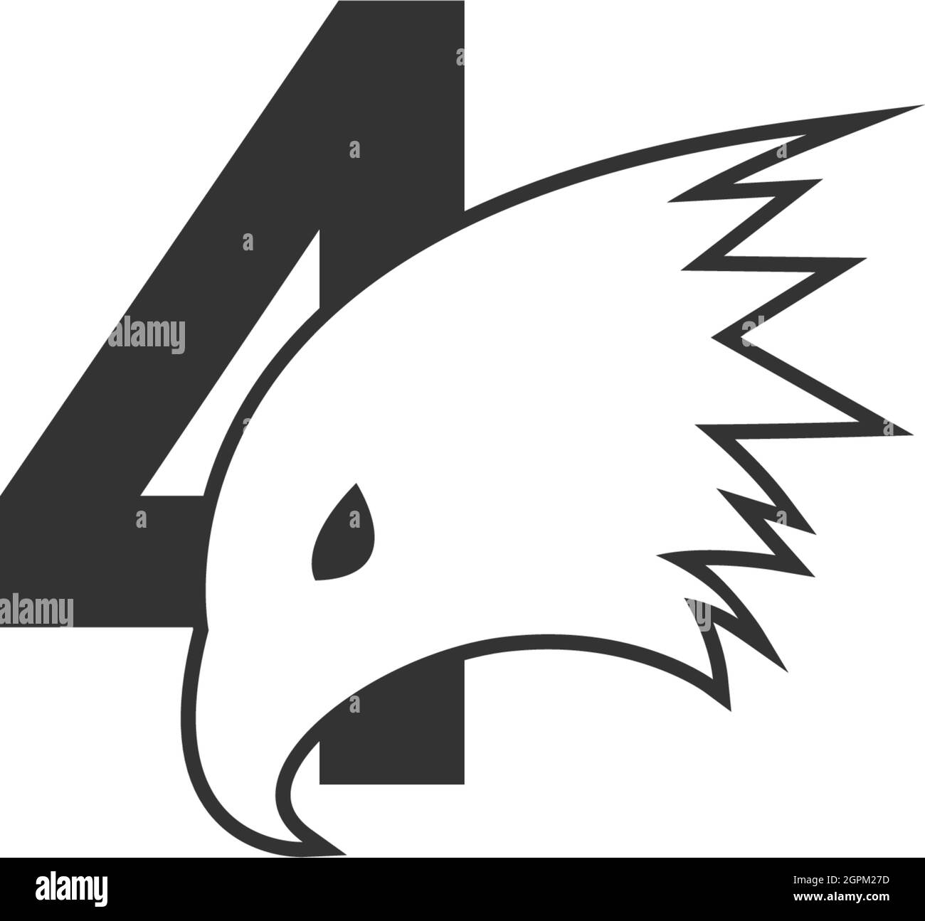 Number 4 logo icon with falcon head design symbol template Stock Vector ...