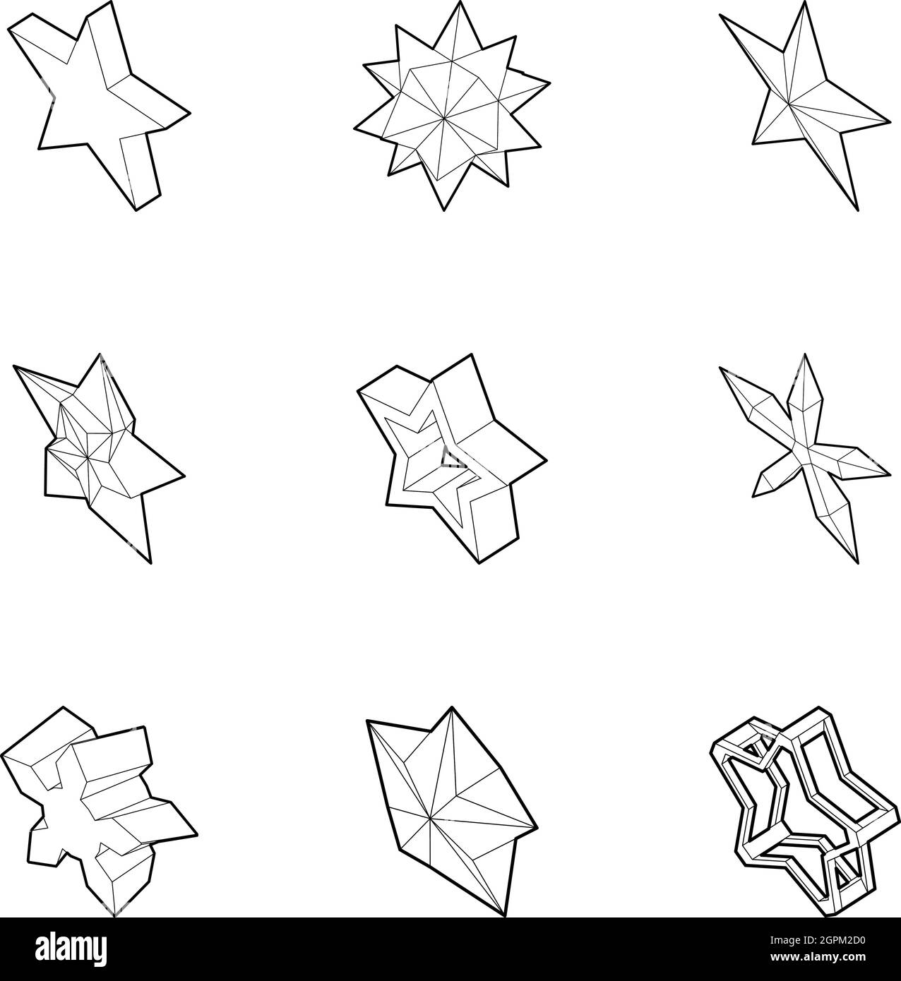 Geometric figure star icons set, outline style Stock Vector Image & Art ...