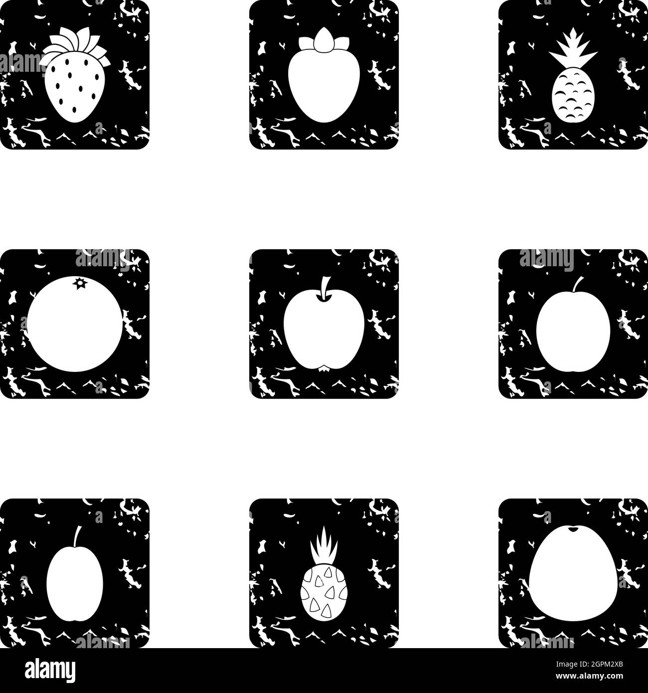 Icons style fruit set Black and White Stock Photos & Images - Alamy
