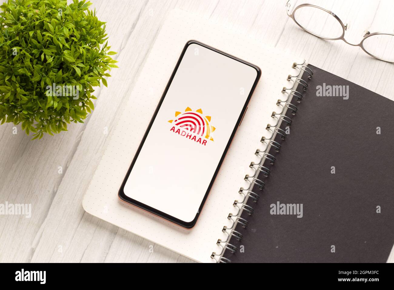 West Bangal, India - September 28, 2021 : Aadhaar logo on phone screen ...