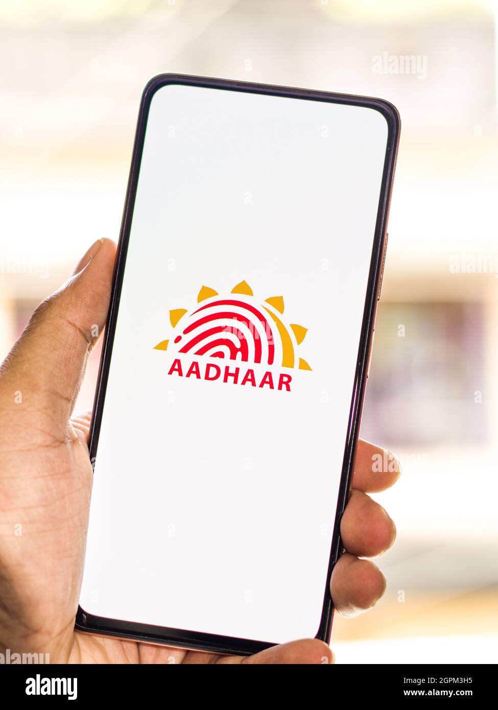 West Bangal, India - September 28, 2021 : Aadhaar logo on phone screen ...