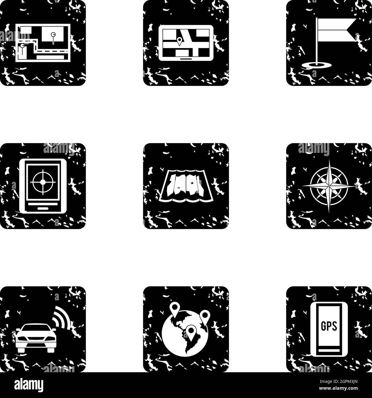 Gps map with icons Black and White Stock Photos & Images - Alamy