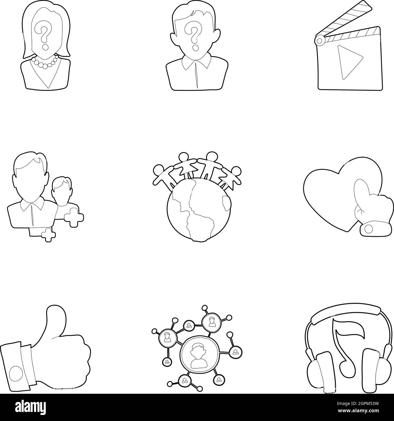 Heart outline icon set Black and White Stock Photos & Images - Alamy