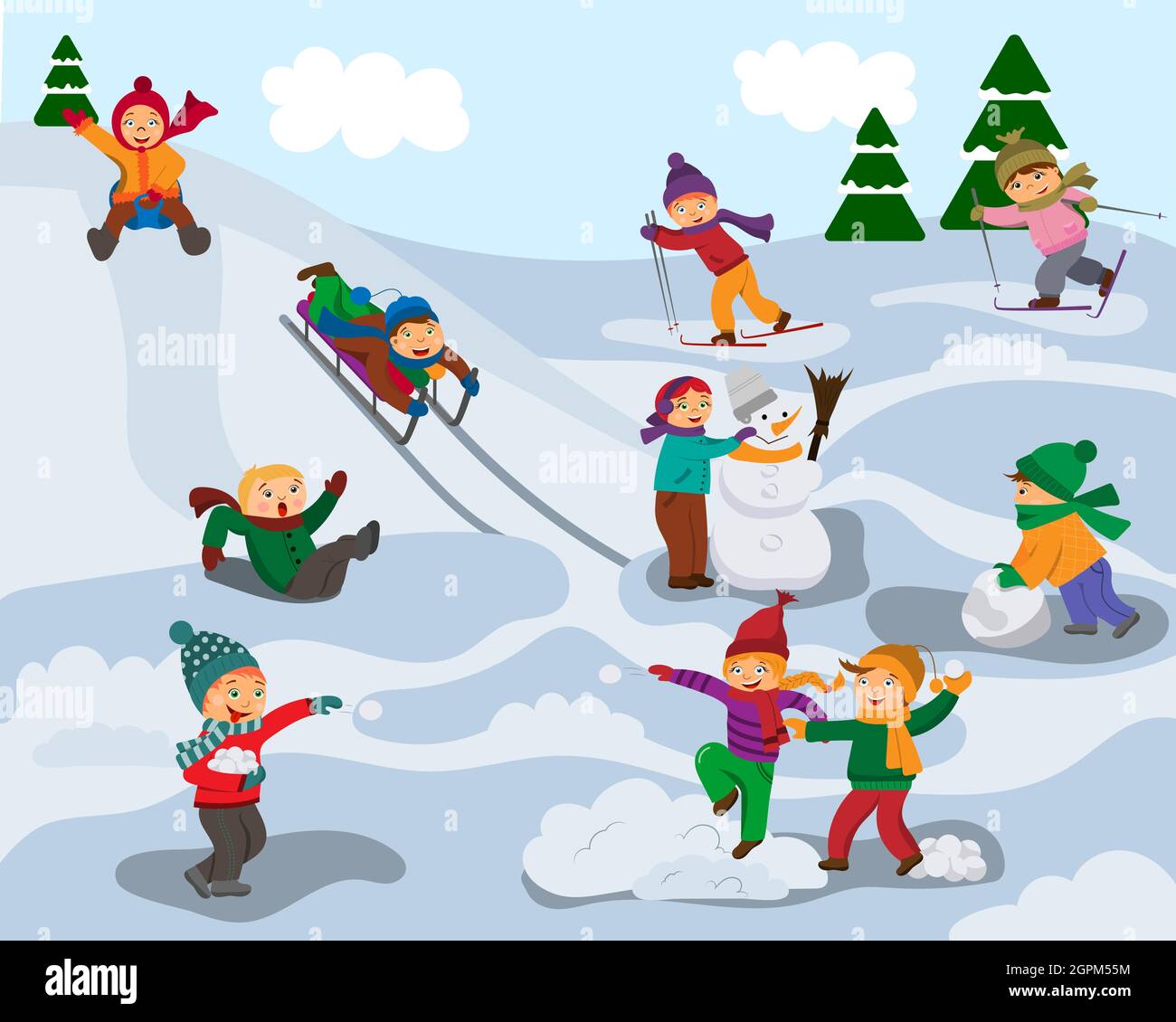 Winter outdoor activities with children. In winter, children play ...