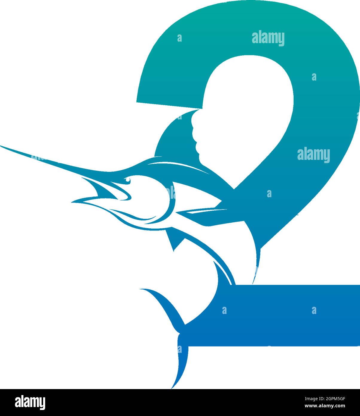 Number 2 logo icon with fish design symbol template Stock Vector Image ...