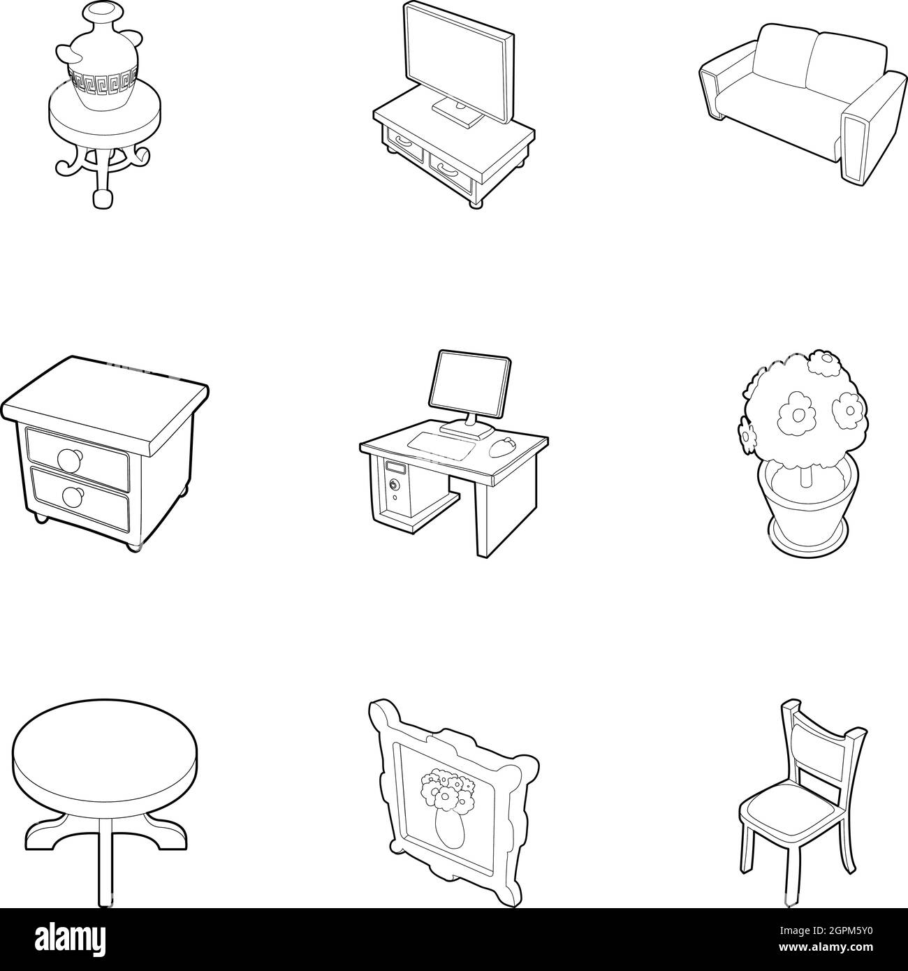 Desk line icons collection Black and White Stock Photos & Images - Alamy