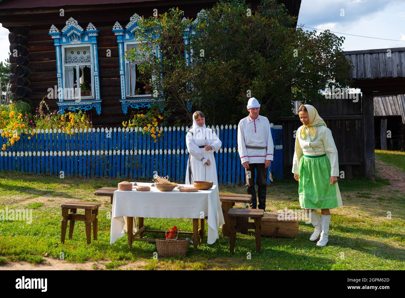 Actors showing open air theatrical performance in Ethnographic Museum ...