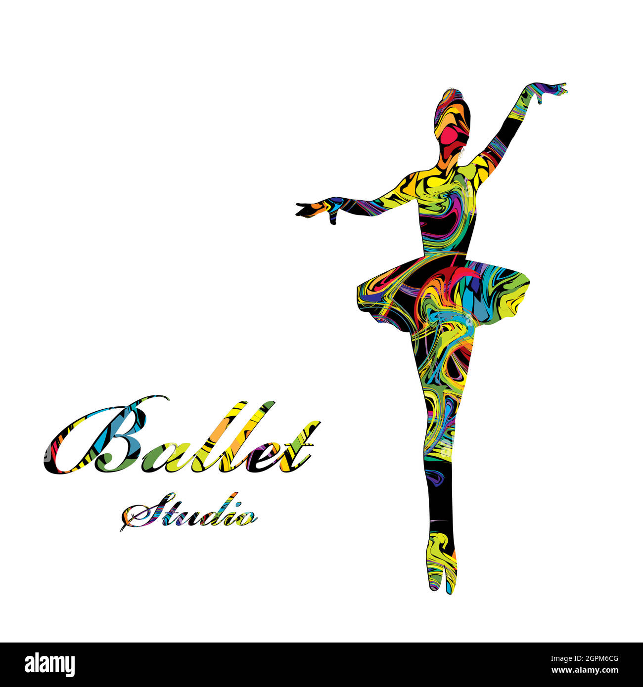 Ballet studio poster with colored silhouette of ballerina Stock Vector ...