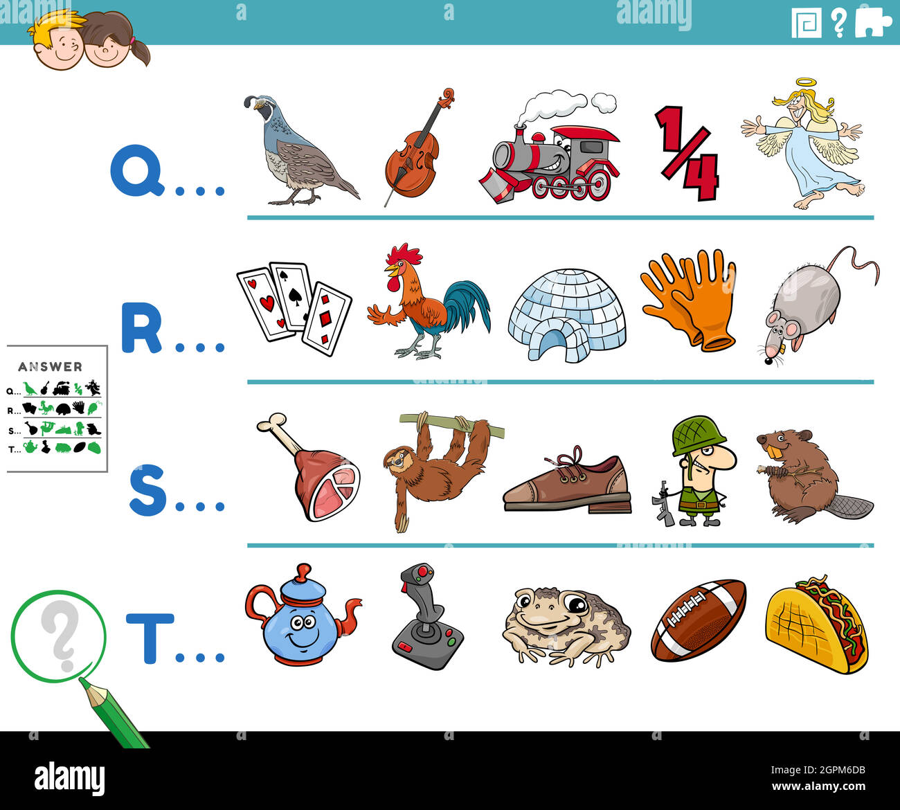 first letter of a word cartoon educational task for children Stock ...