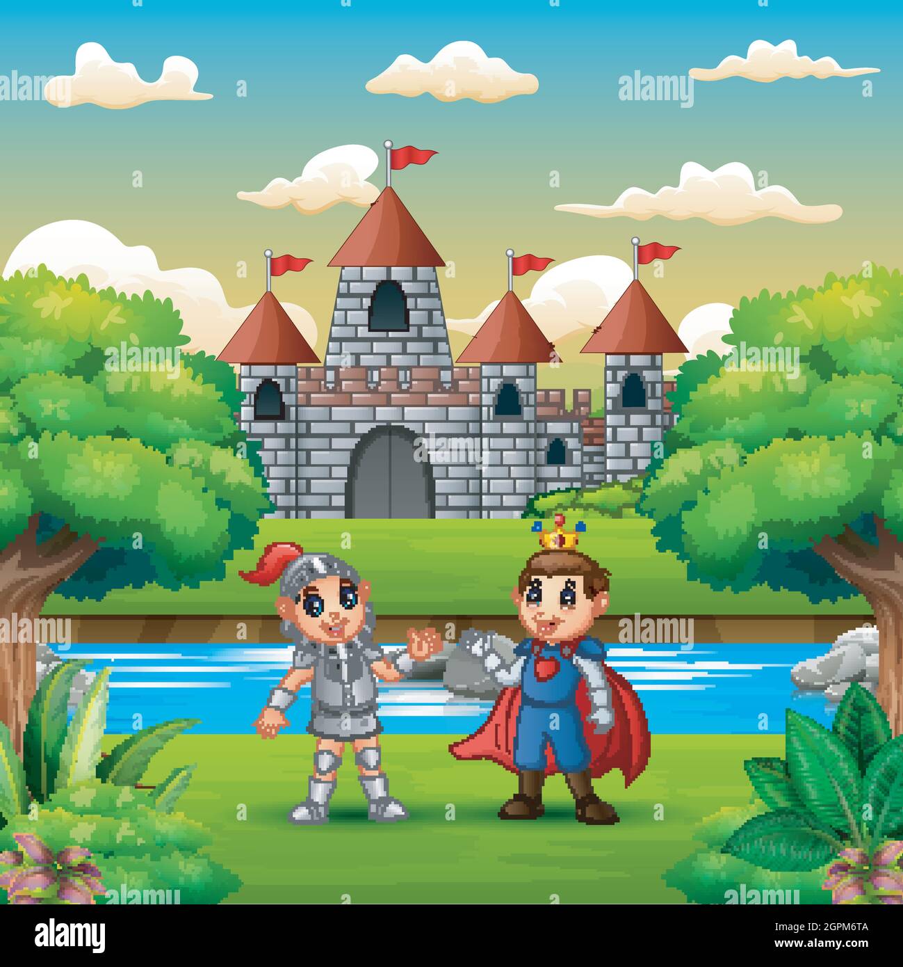 Cartoon of a Prince and knight on the edge of the river Stock Vector ...