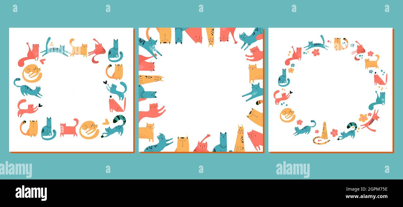 A set of frames with a cat print. Hand-drawn cats for print, textiles ...