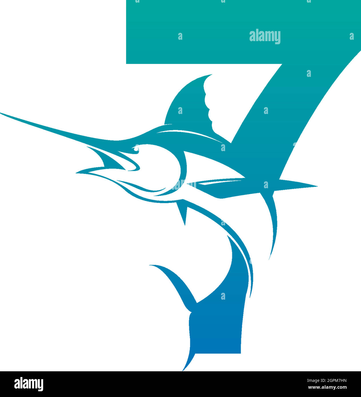 Number 7 logo icon with fish design symbol template Stock Vector Image ...