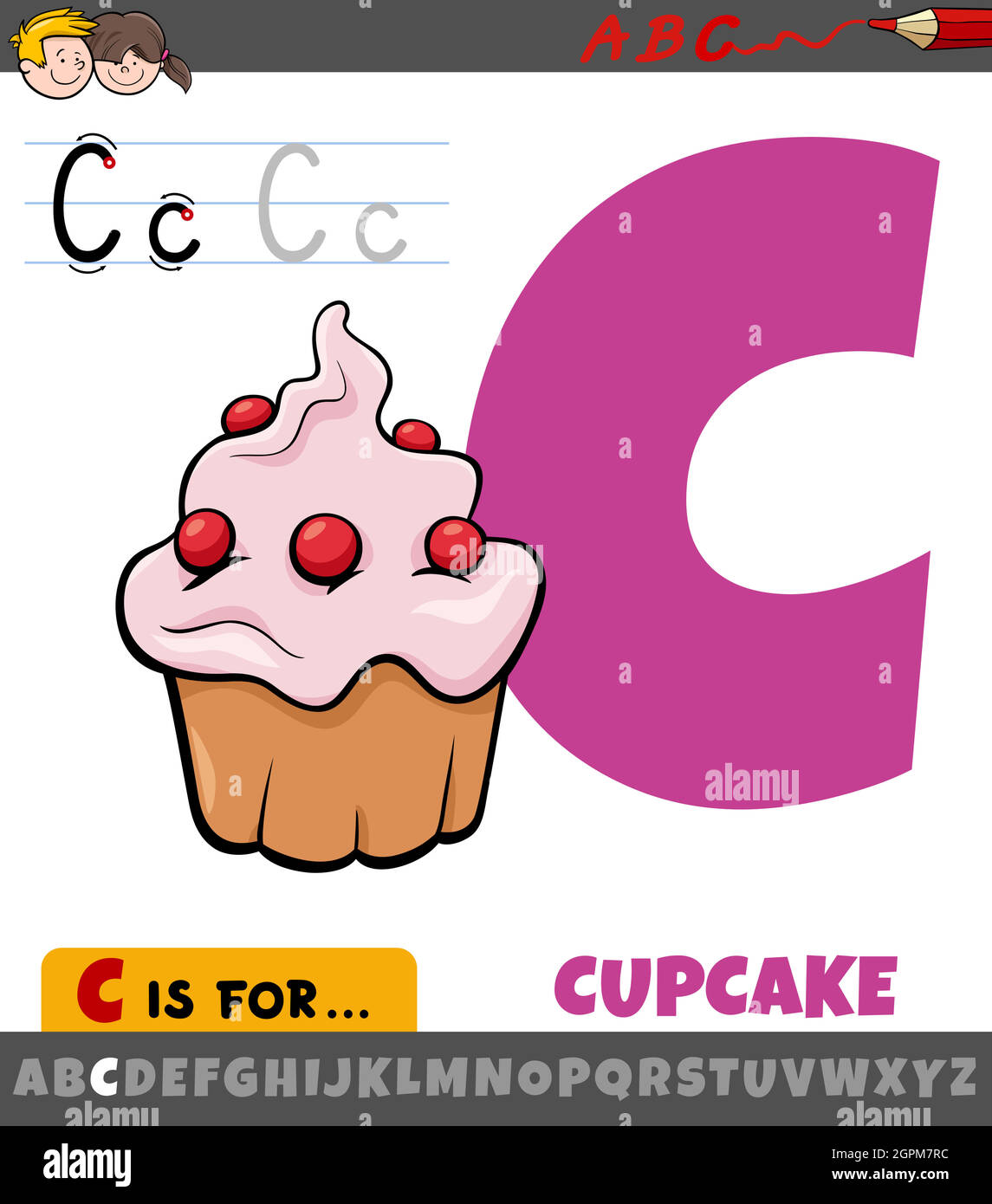 letter C from alphabet with cartoon cupcake food object Stock Vector ...