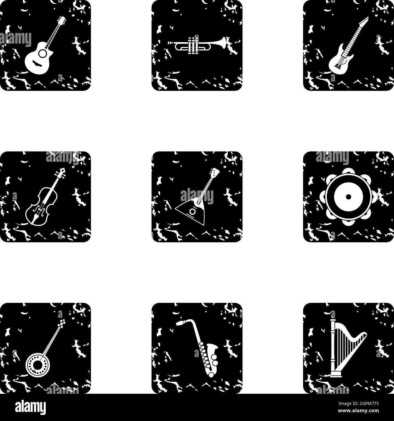 Musical instruments icons set, grunge style Stock Vector Image & Art ...