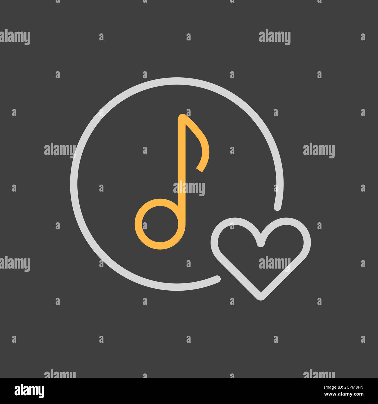 Musical note icon on dark background, music icon with heart sign Stock ...