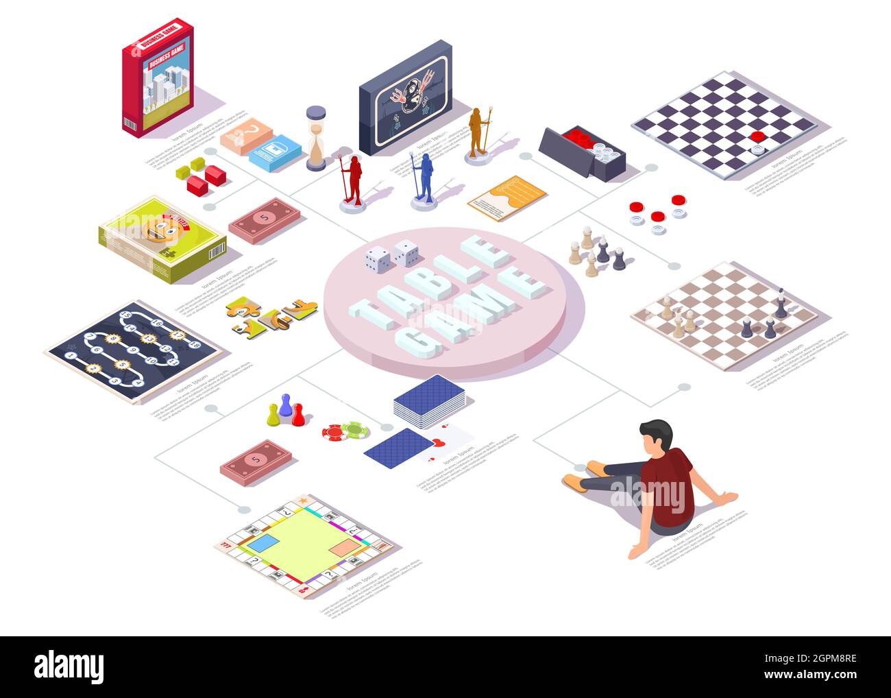 Board games vector infographic. Isometric table games for adults, kids ...