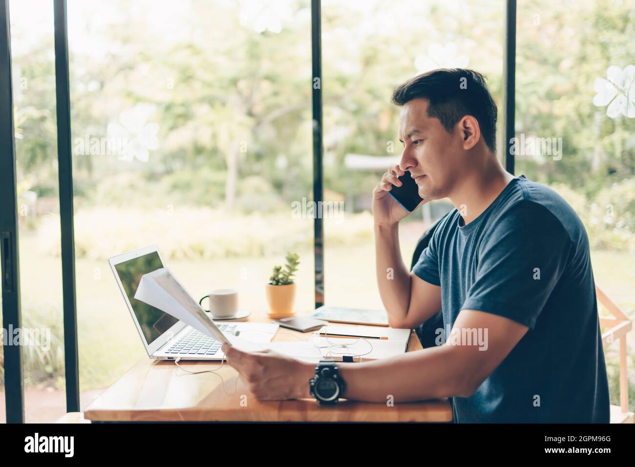 Tourist planning vacation hold use phone call booking a room hotel and ...