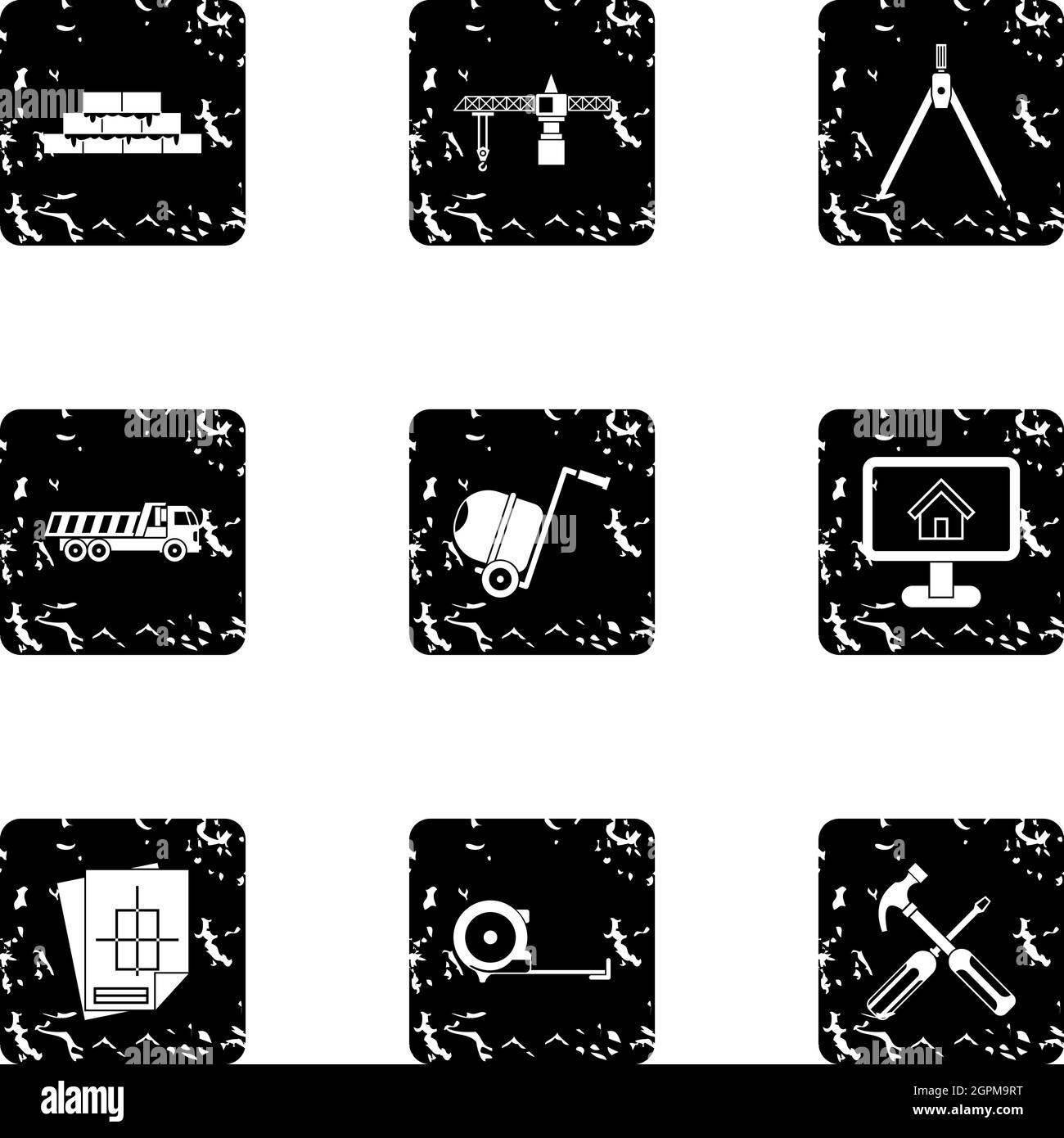 Construction industry equipment set Black and White Stock Photos ...
