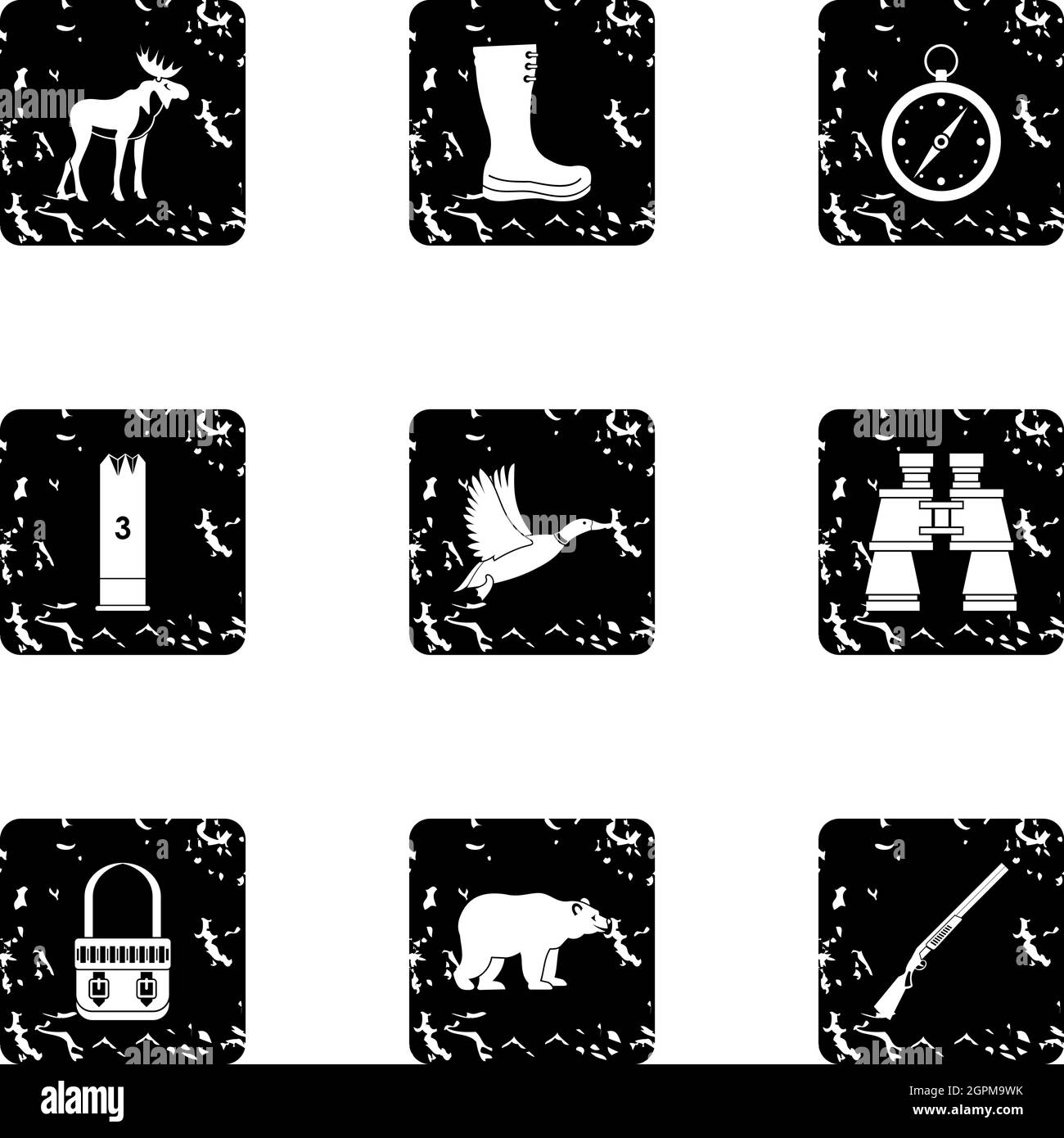 Hunting icons set black Black and White Stock Photos & Images - Alamy