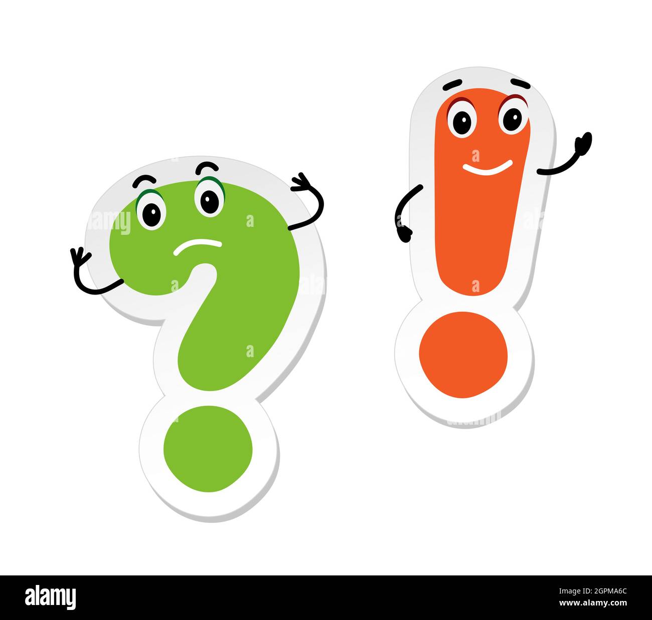 Large green question mark and orange exclamation mark. Cartoon ...