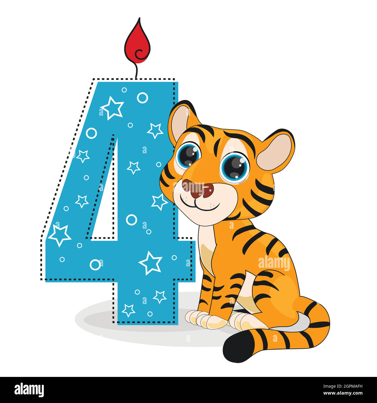 Cute cartoon tiger with number four vector illustration. Perfect for ...