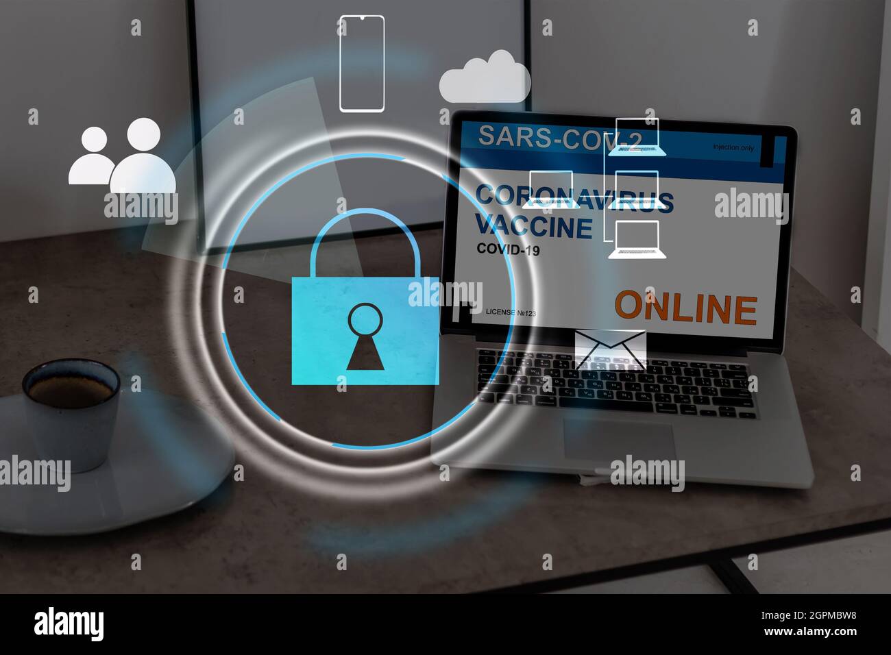 Digital cybersecurity and network protection concept. Virtual locking ...