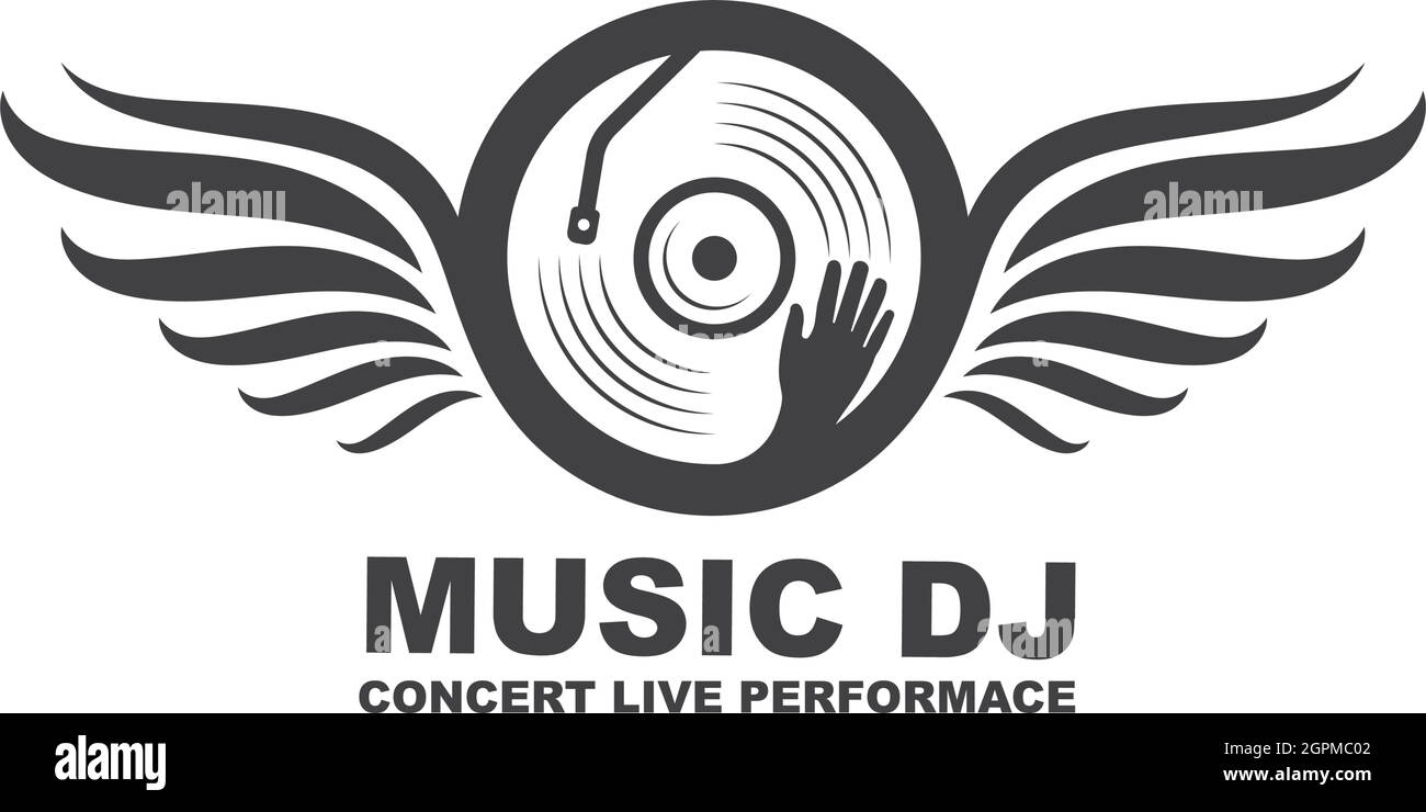 vinyl disc music dj with wings concept vector icon illustration design ...