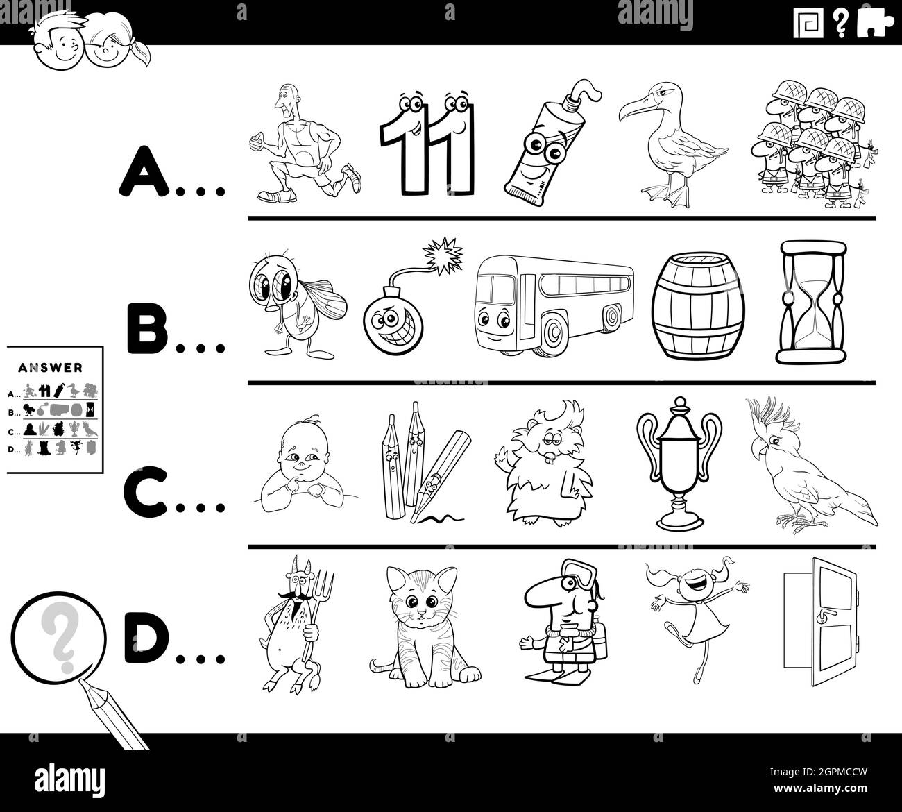 first letter of a word task for children color book page Stock Vector ...