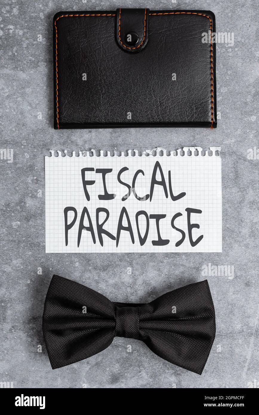 Hand writing sign Fiscal Paradise. Business overview The waste of ...