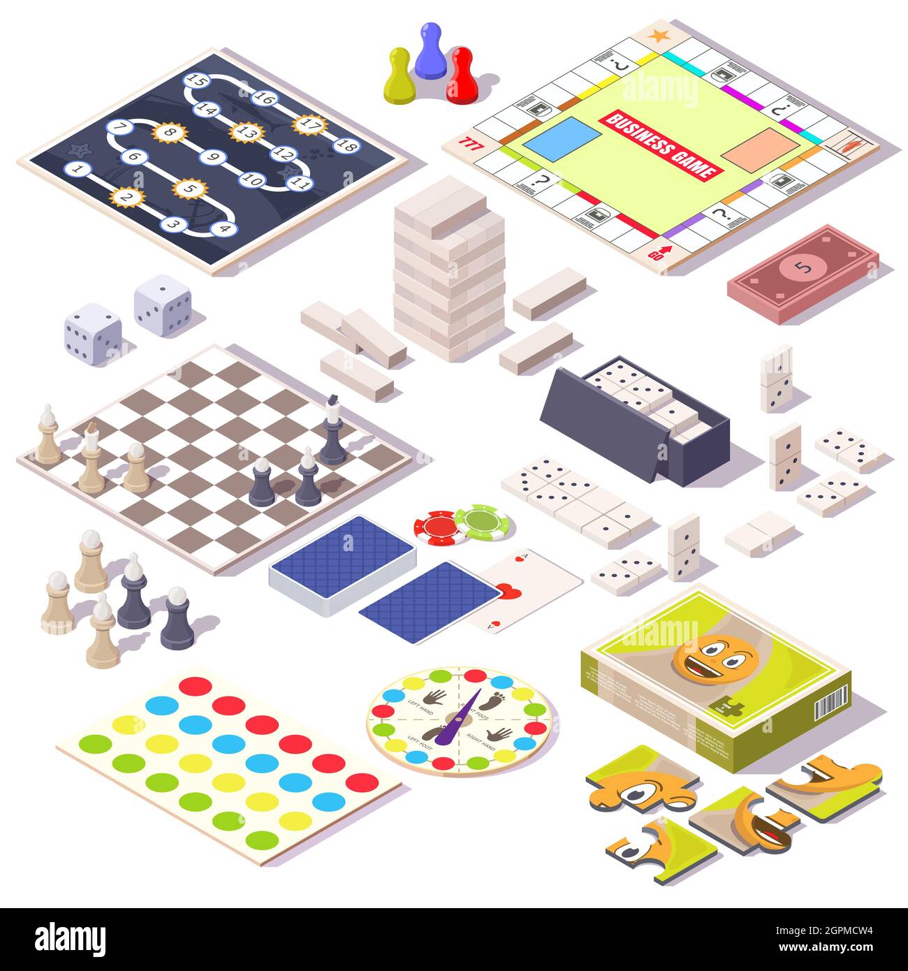 Board game set. Monopoly, jenga, chess, dominoes, jigsaw puzzle ...