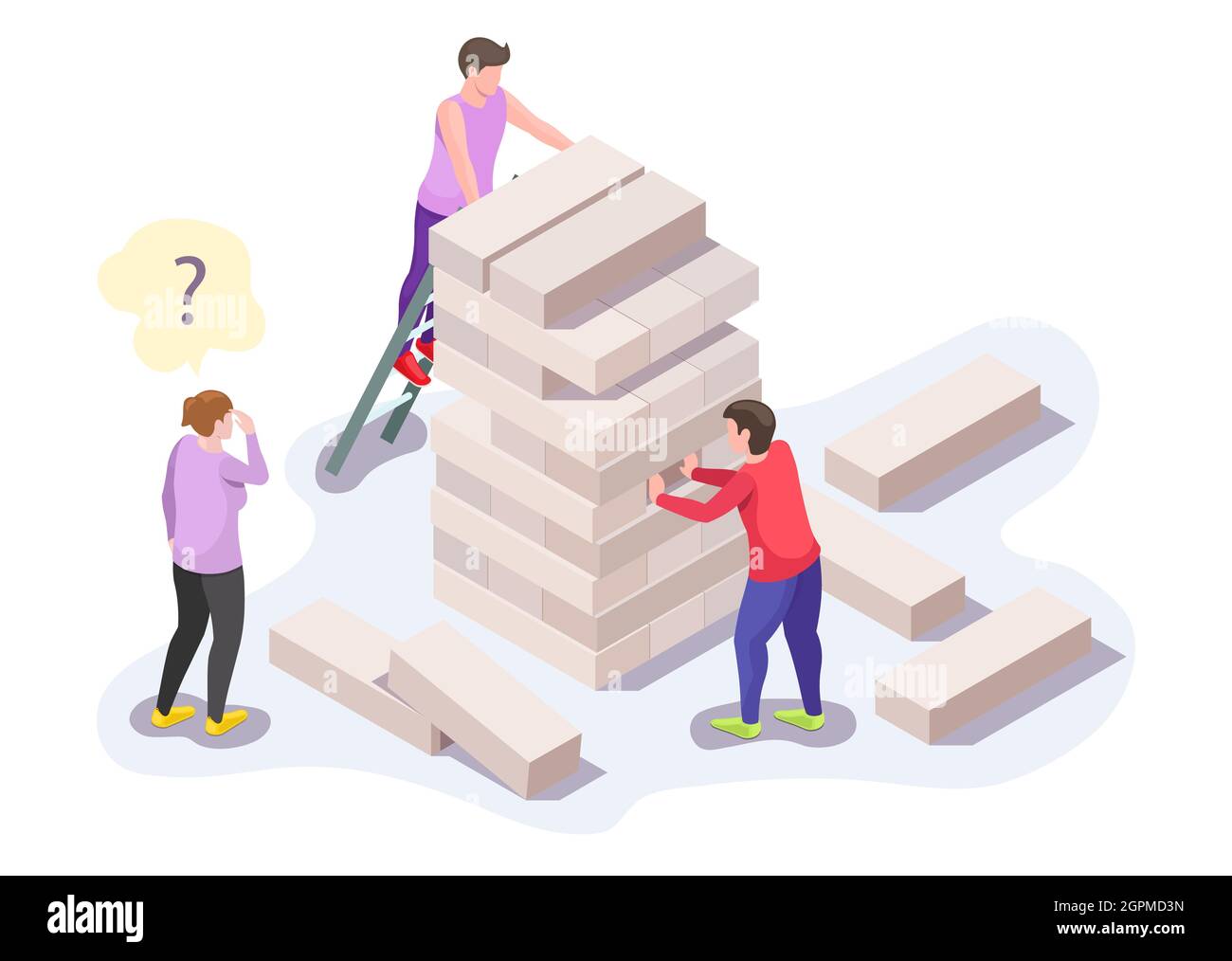 Happy people family characters, friends playing jenga board game ...