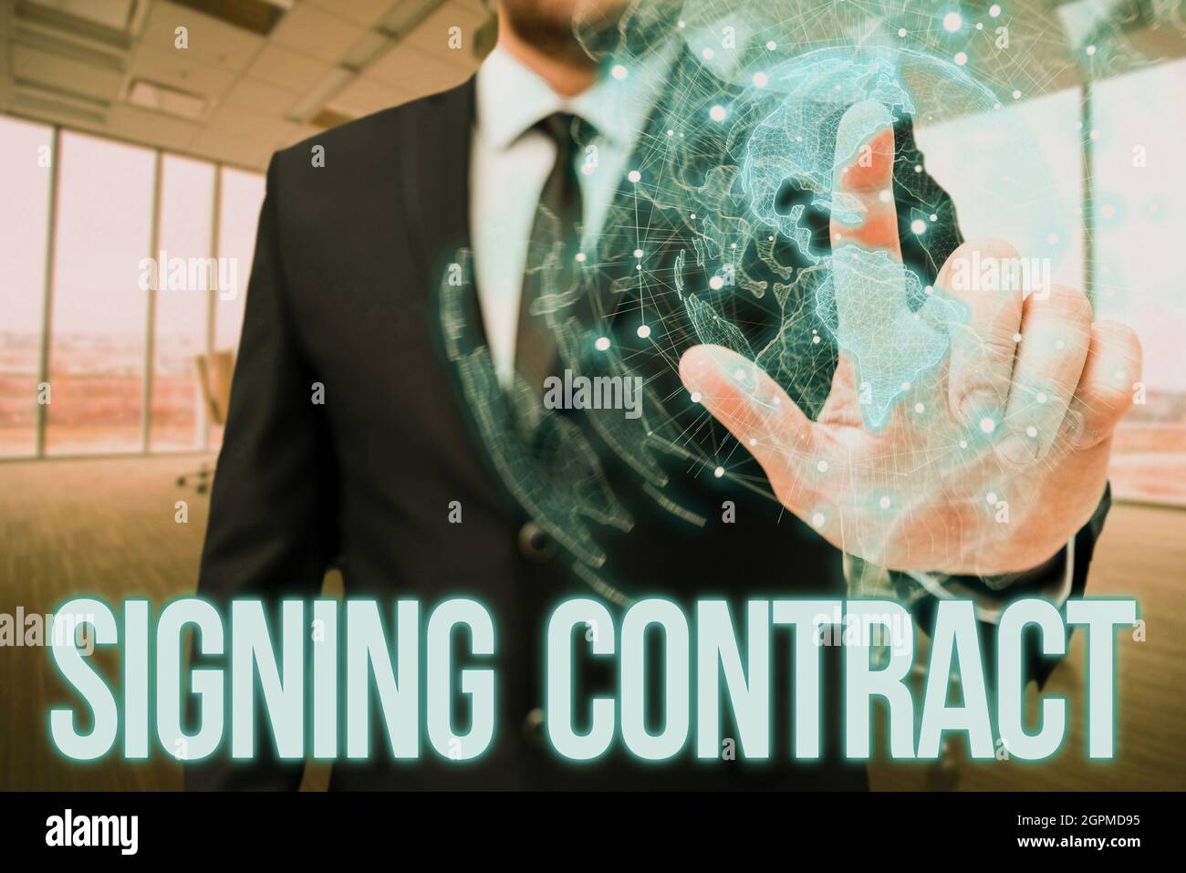 Text sign showing Signing Contract. Word Written on the parties signing ...