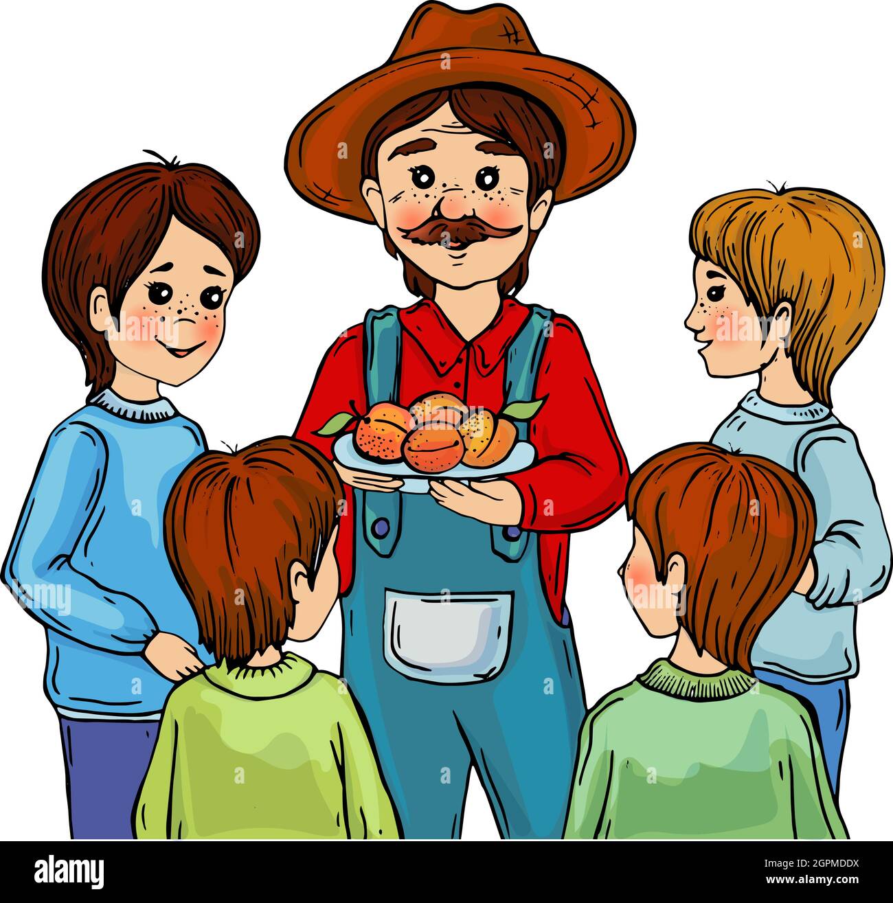 peasant with boys. Children's color illustration. Image for children ...