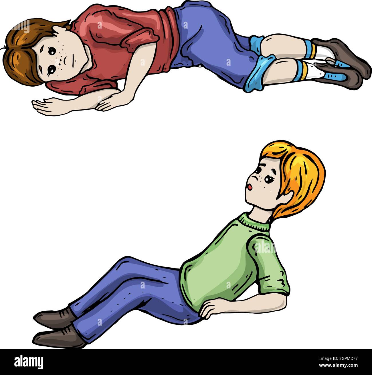 the boy lies. Children's color illustration. Image for children. Vector ...