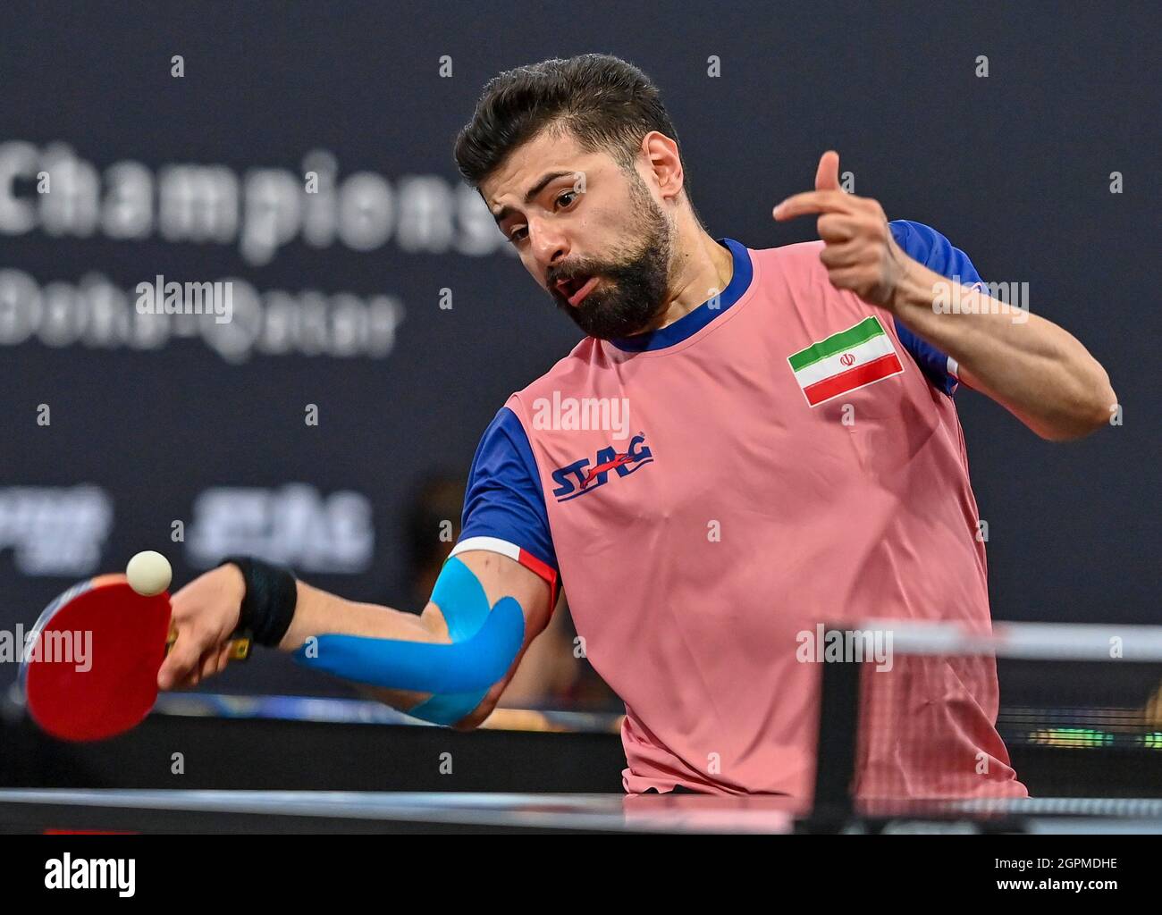 Doha, Qatar. 29th Sep, 2021. Nima Alamian of Iran competes against ...
