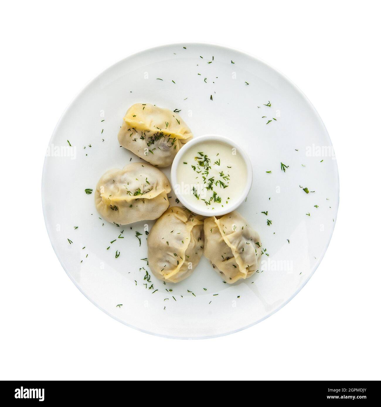 Manti in a plate on a white background. Top view. Isolated Stock Photo ...