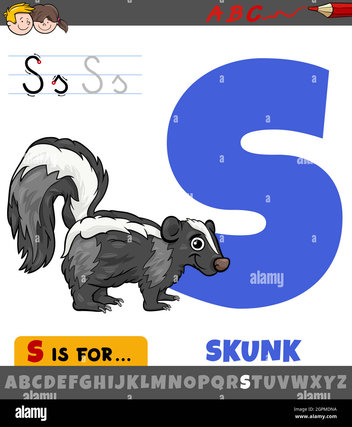 letter S worksheet with cartoon skunk animal Stock Vector Image & Art ...
