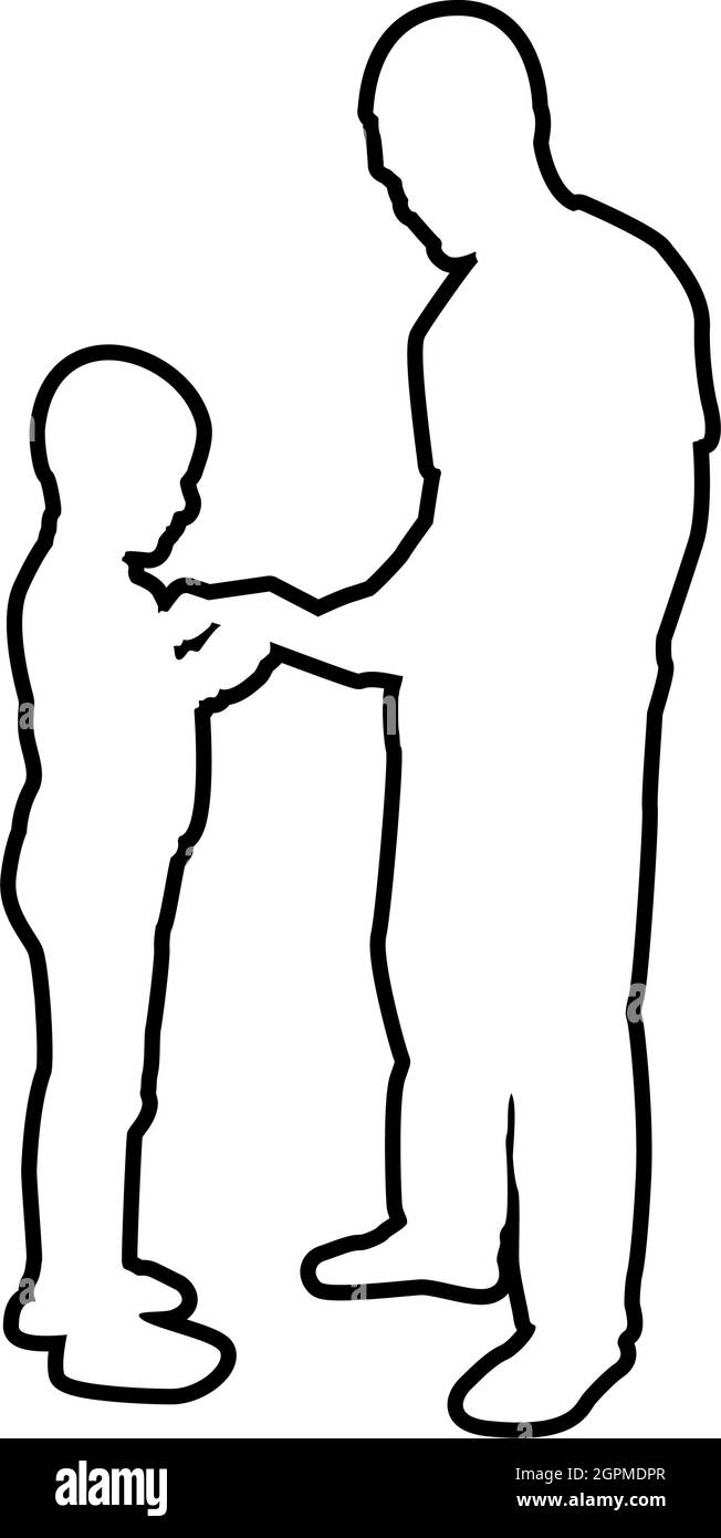 Man transmits thing to boy Father Male give book gadget smartphone son ...