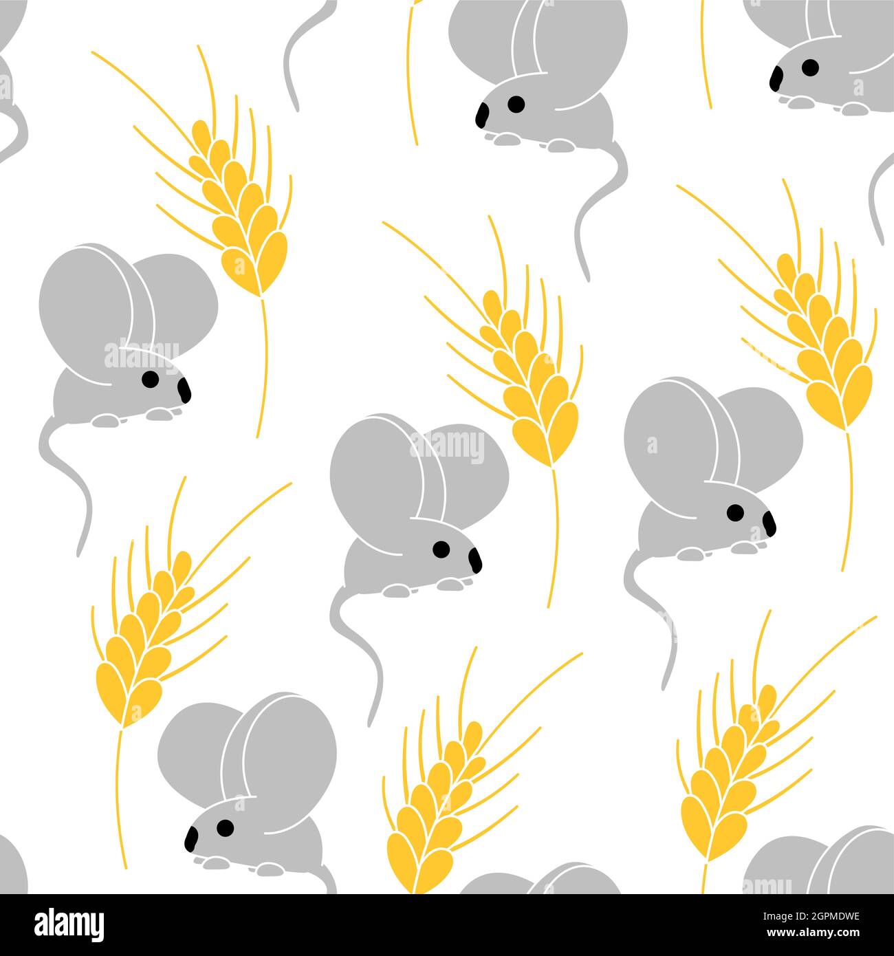 Funny mouse with spikelet seamless pattern on white background Stock ...