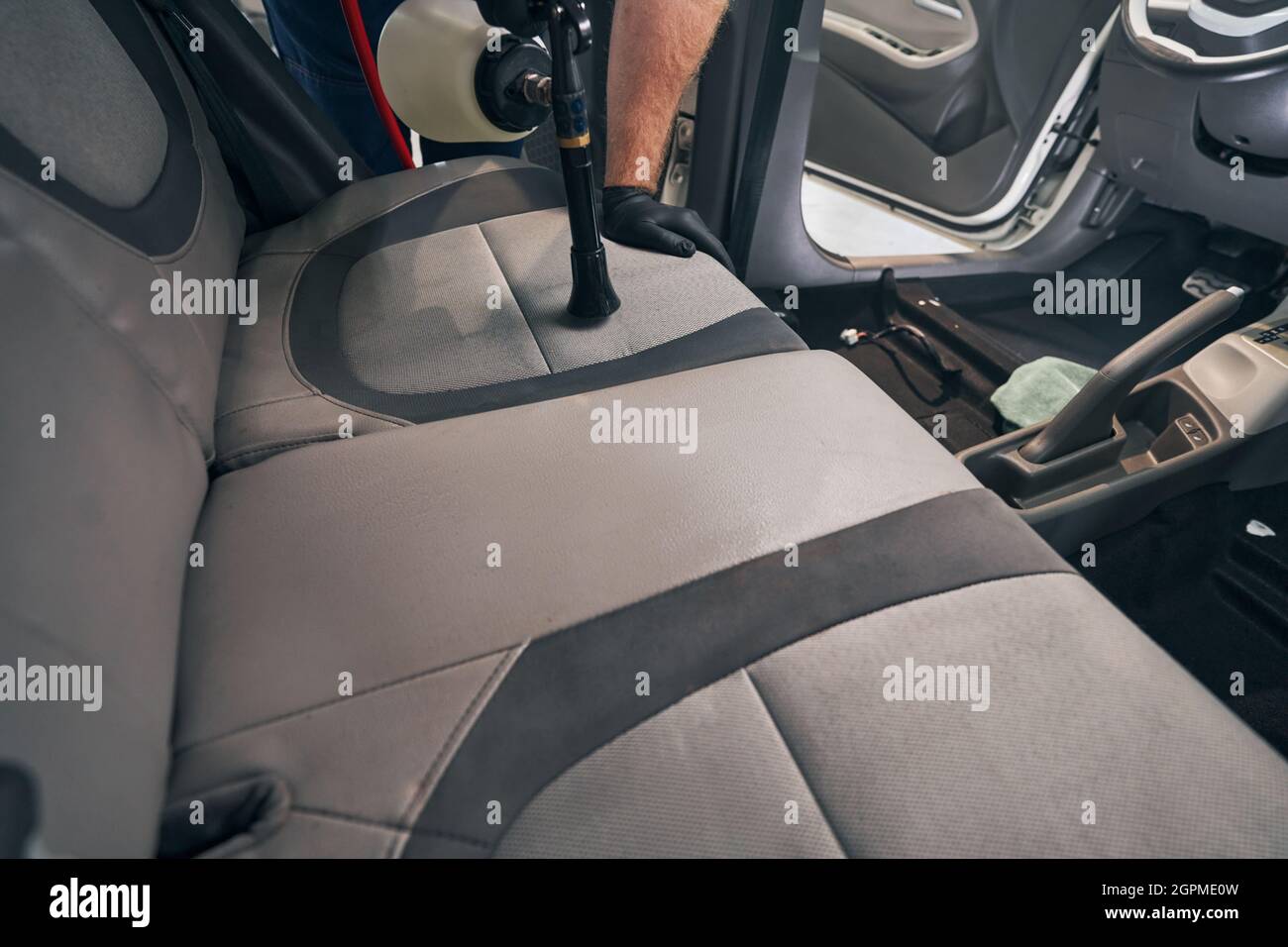 Car interior textile seats chemical cleaning with professional tool ...