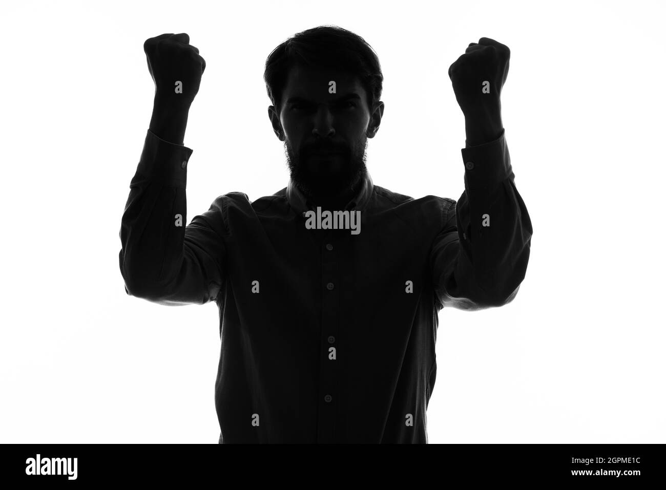 Man with a pistol in hand crime hand gesture posing studio Stock Photo ...