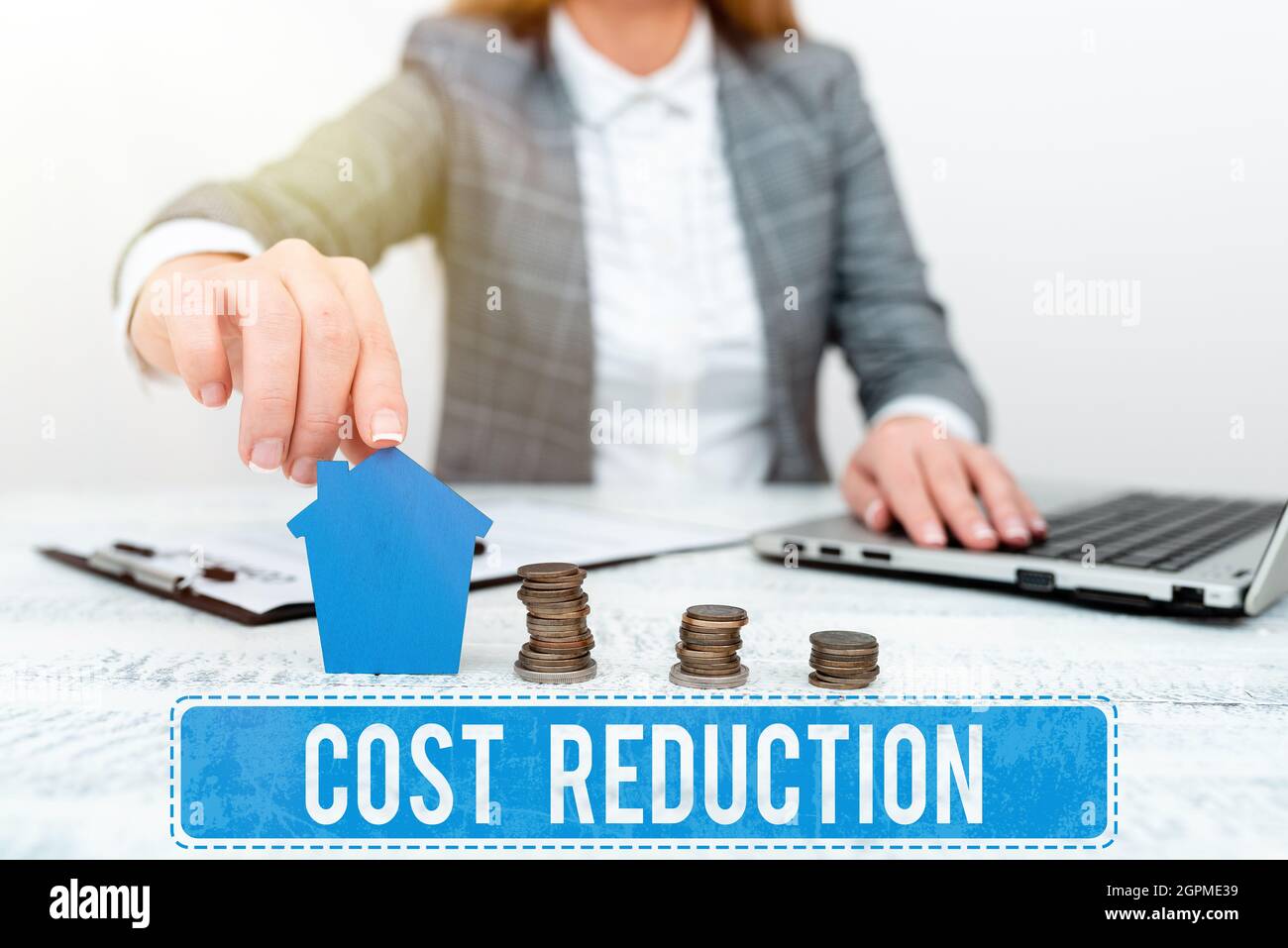 Sign displaying Cost Reduction. Business overview process of finding ...