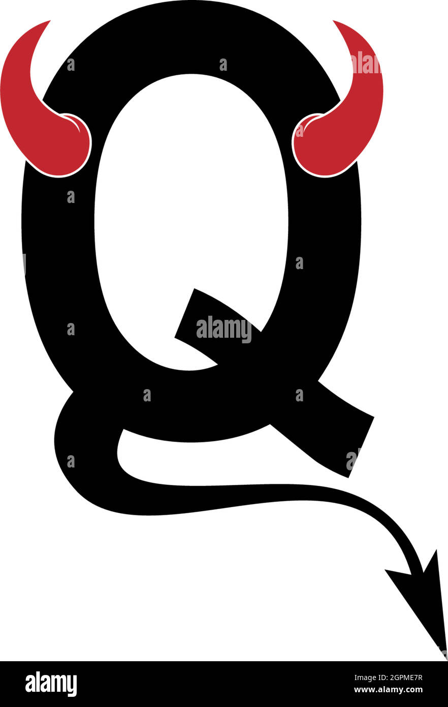 Letter Q with devil's horns and tail icon logo design vector Stock ...