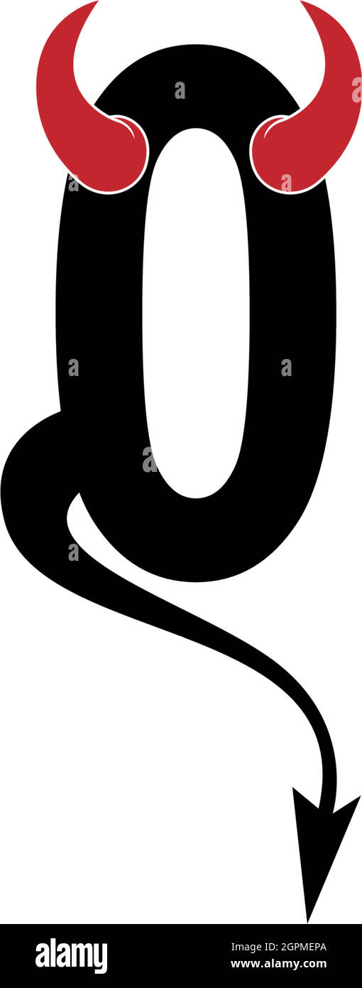 Number zero with devil's horns and tail icon logo design vector Stock ...
