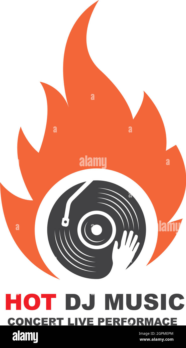 vinyl disc music dj hot fire concept vector icon illustration design ...
