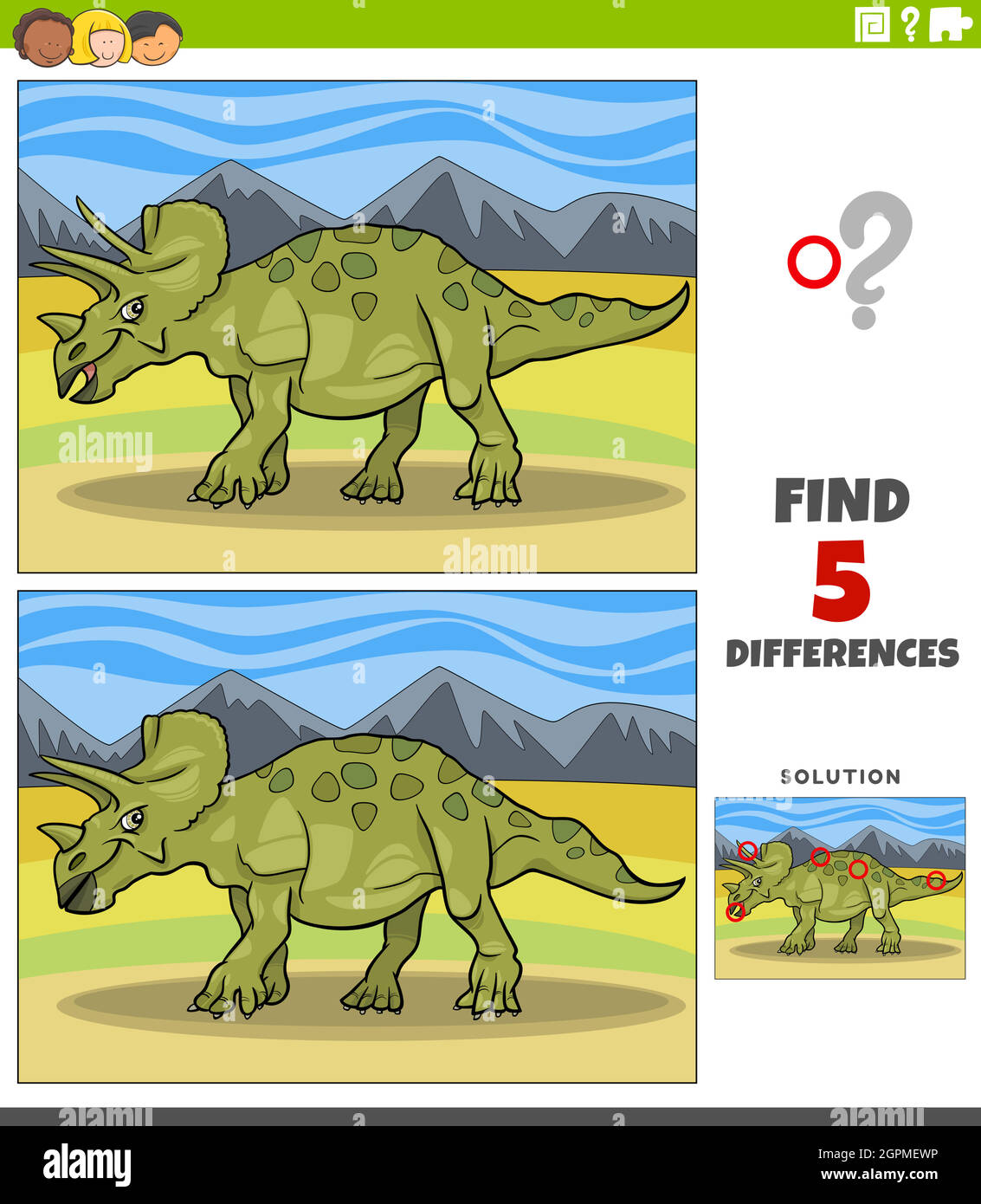 differences educational game with triceratops dinosaur Stock Vector ...