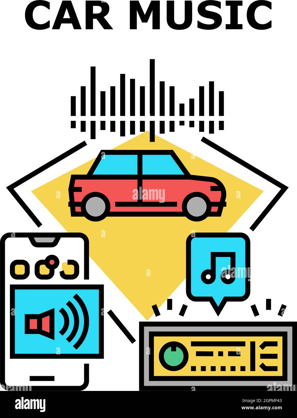 Car Music Electronics Concept Color Illustration Stock Vector Image ...