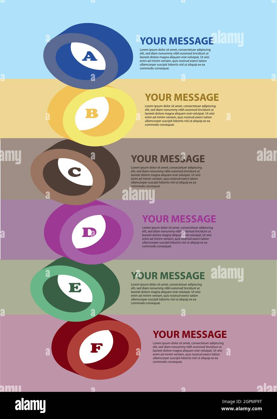 Six colors circles layout with alphabets. Vector illustration Stock ...