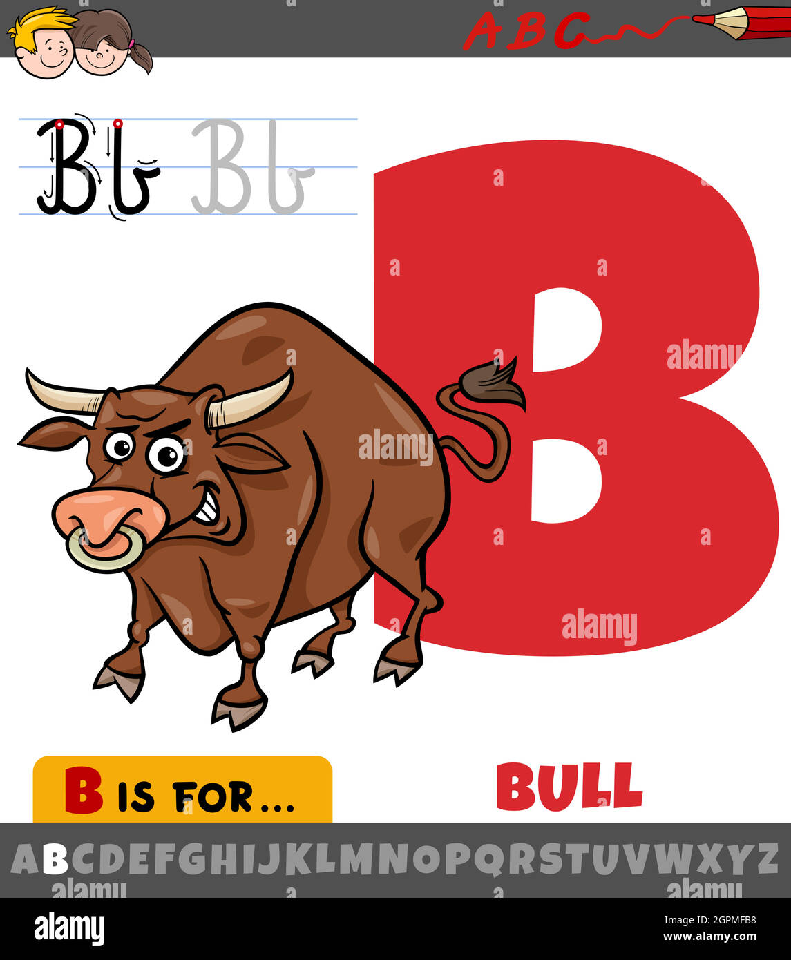 letter B from alphabet with cartoon bull animal Stock Vector Image ...